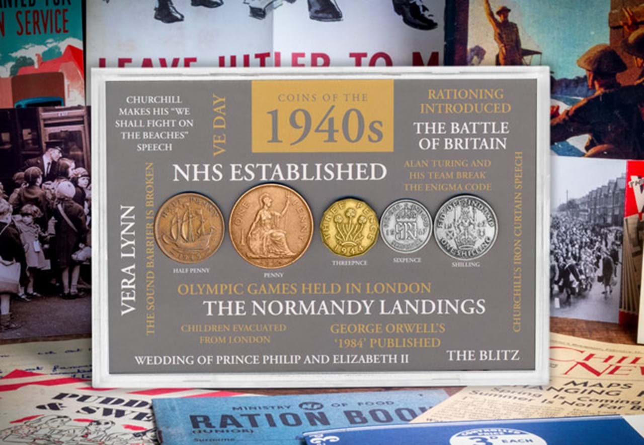 Coins of the 1940s Collectors Frame + FREE WWII Memorabilia Pack