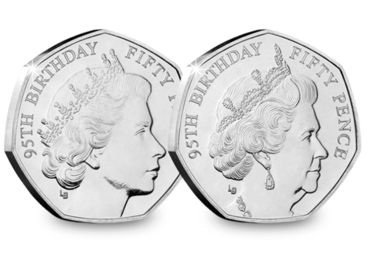 Queen Elizabeth II 1950s and 2000s BU 50p Pair