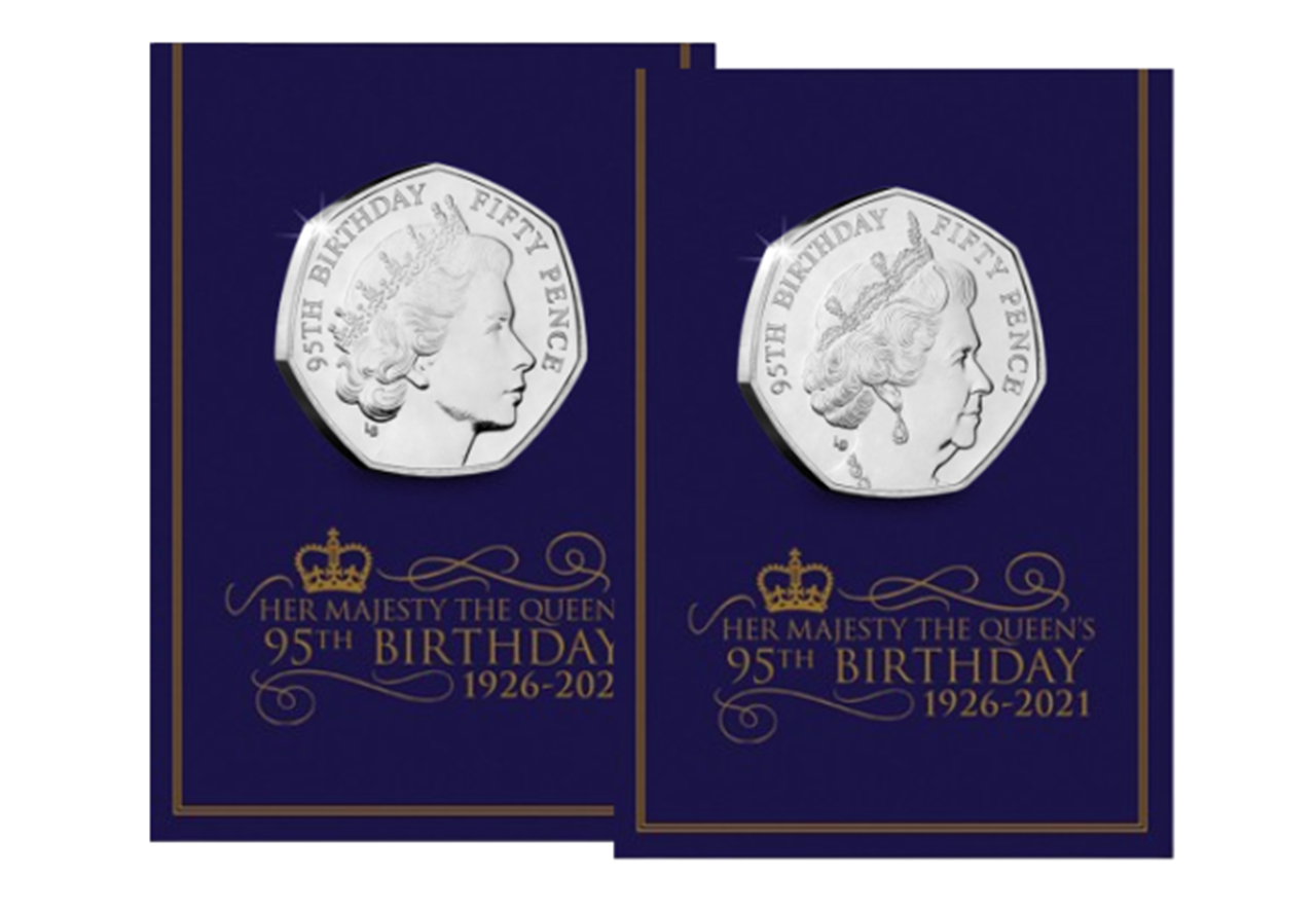 Queen Elizabeth II 1950s and 2000s BU 50p Pair