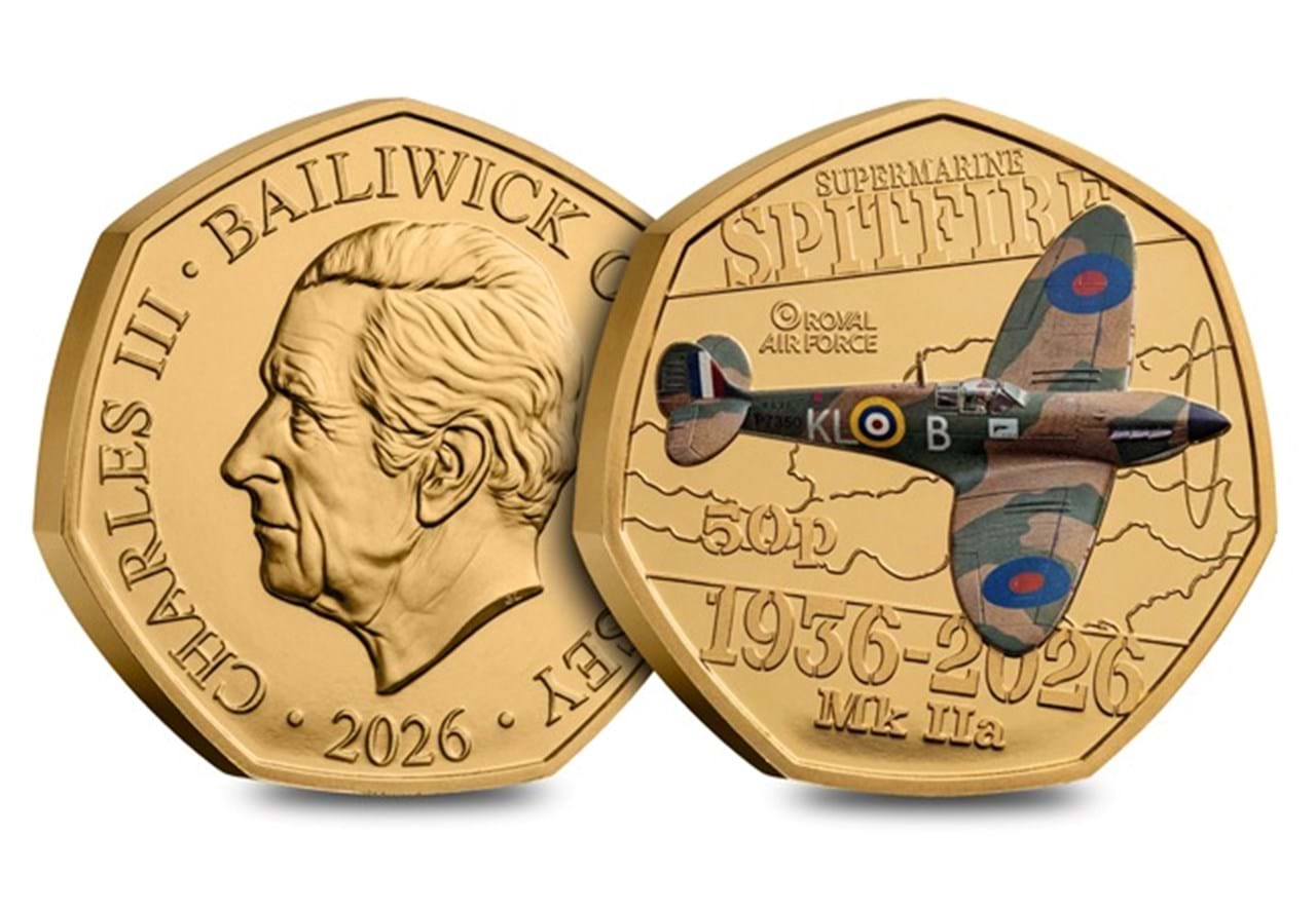 The Official RAF Spitfire 90th Anniversary Gold Plated Colour 50p Coin