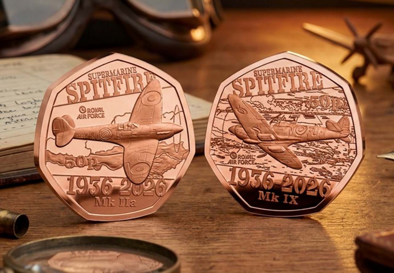 The Official RAF Spitfire 90th Anniversary Gold Proof 50p Coin Pair